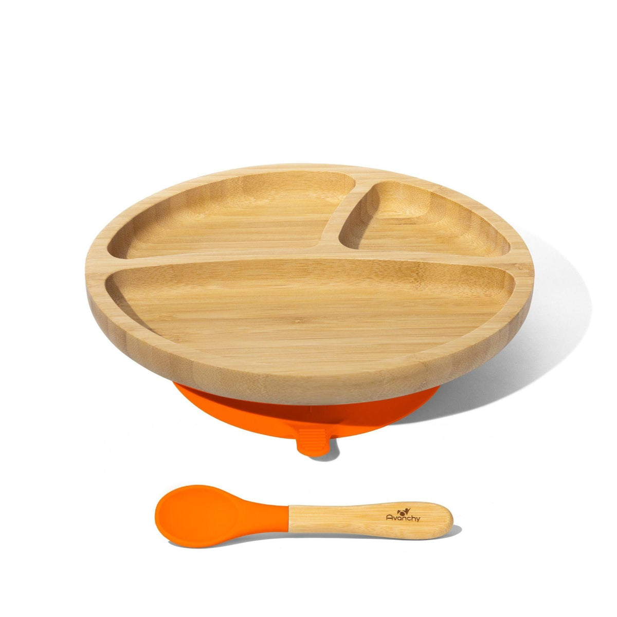 Avanchy Bamboo Toddler Plates BLW Silicone Suction Cup Divided Plate