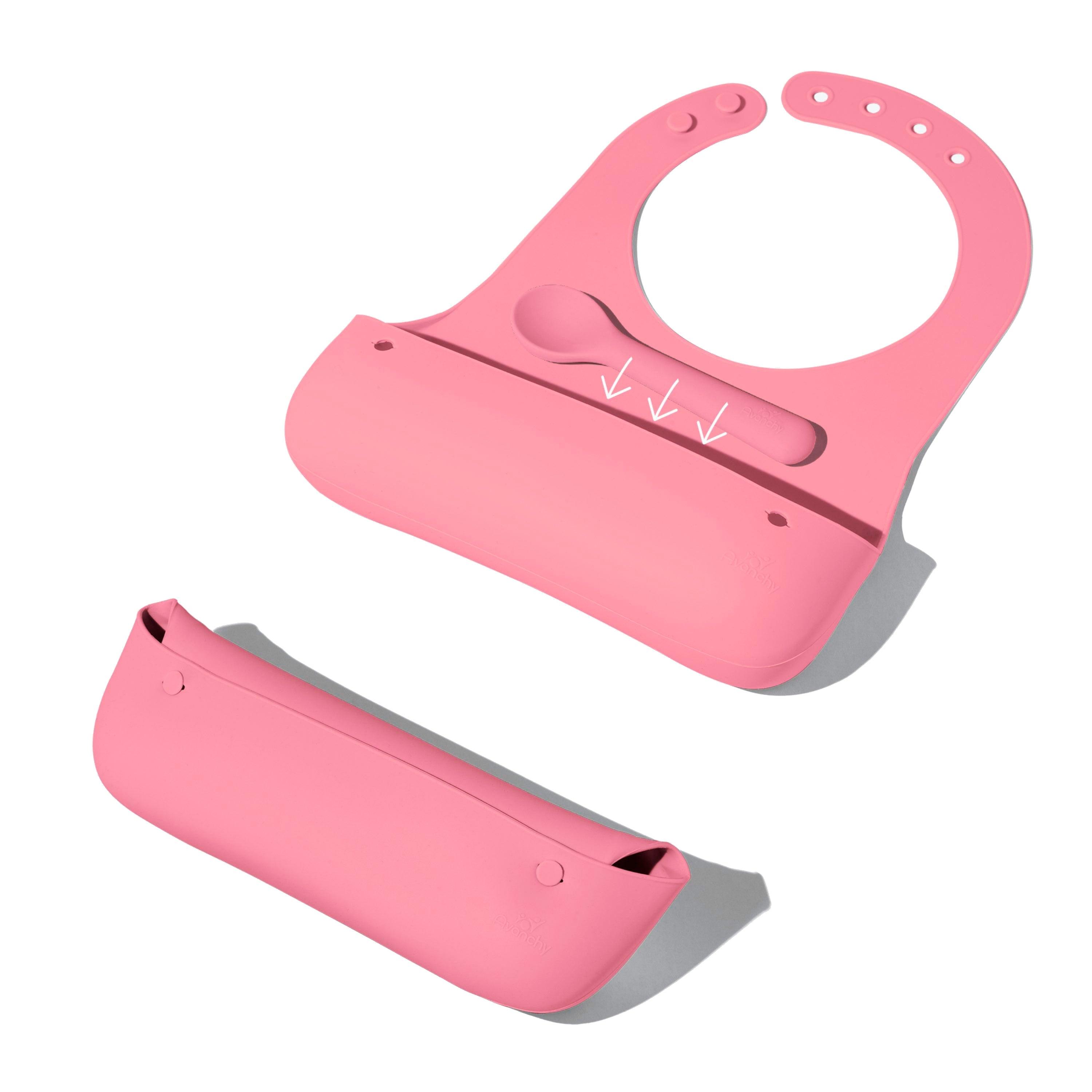 Avanchy | Roll & Go Silicone Bibs: Compact Baby Bibs + Spoon Set