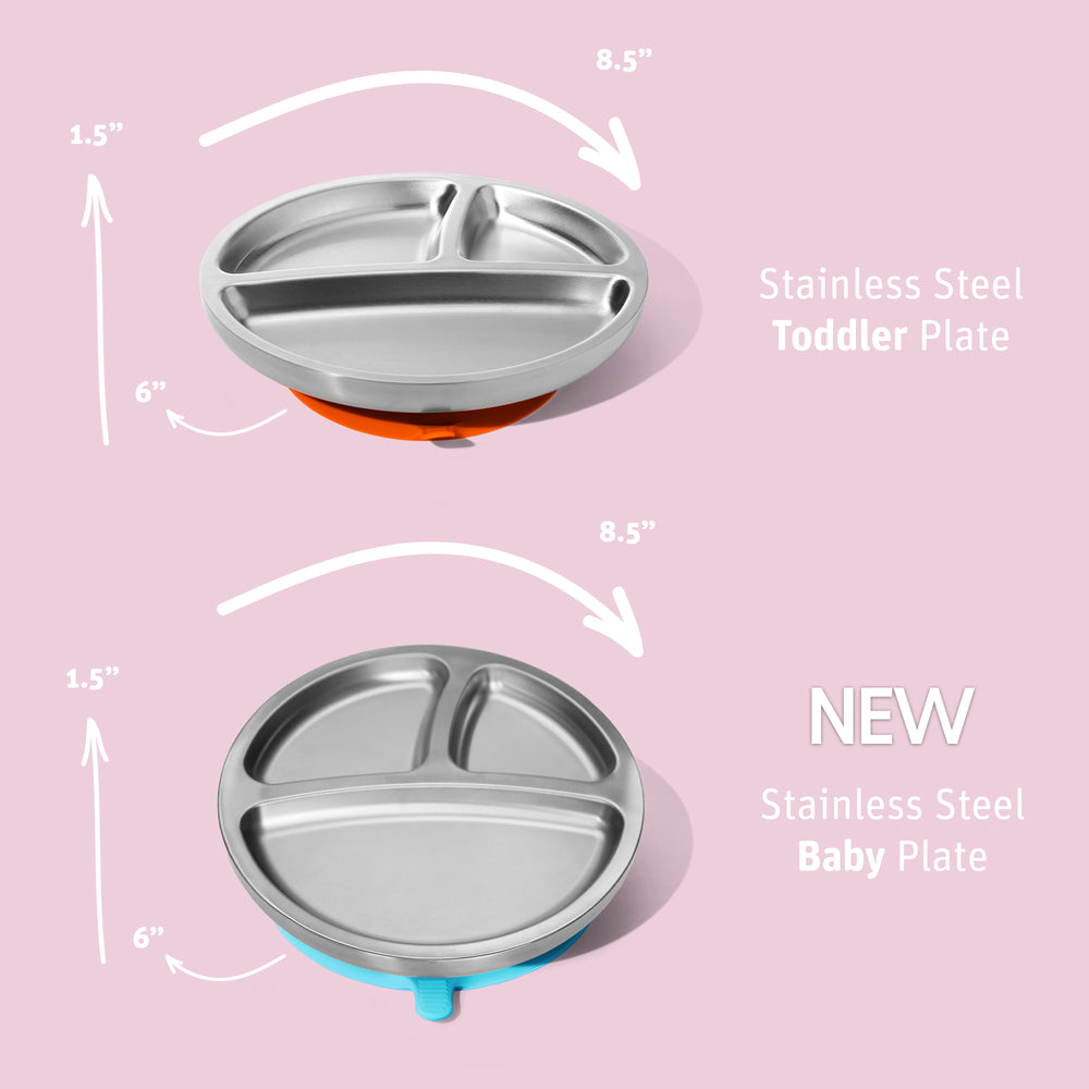 Avanchy | Stainless Steel Toddler Plates, BLW Silicone Suction Divided