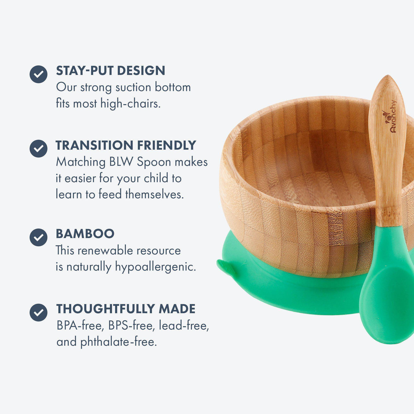 Avanchy | Bamboo Baby Bowls - BLW Suction Infant Feeding Bowl + Spoon